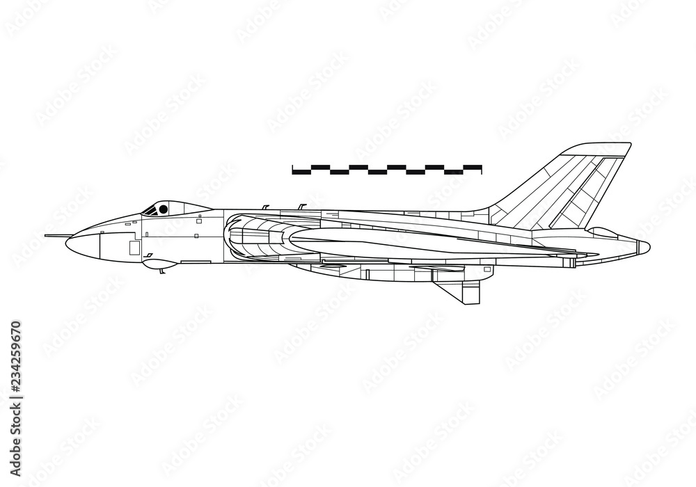 Combat aircraft. Avro VULCAN. Outline drawing Stock Vector | Adobe Stock