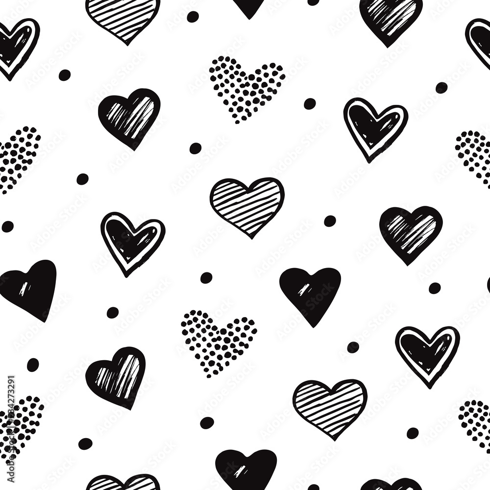 Sketch hearts seamless pattern. Romantic doodle love valentines day ...