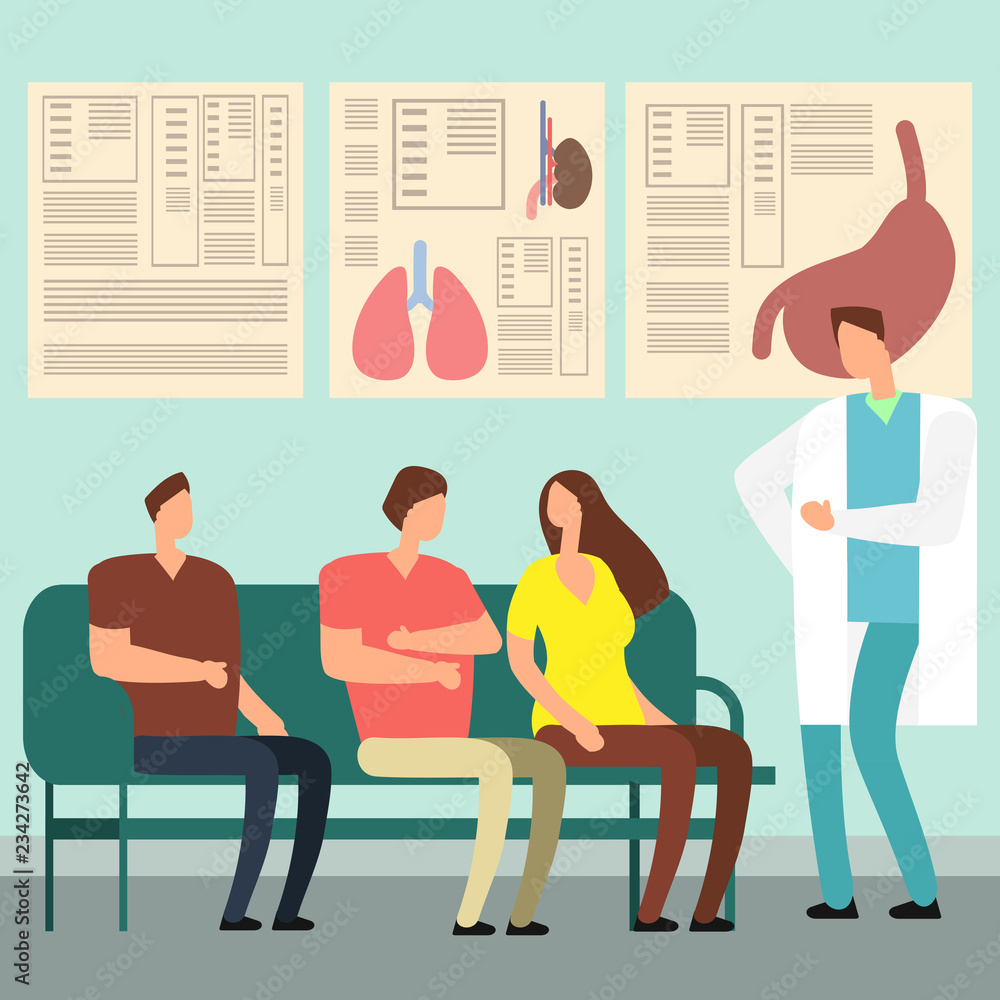 Healthcare vector concept - patients and doctor in hospital waiting ...