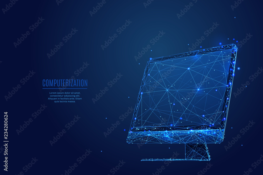A computer monitor composed of polygons. Low poly vector illustration ...