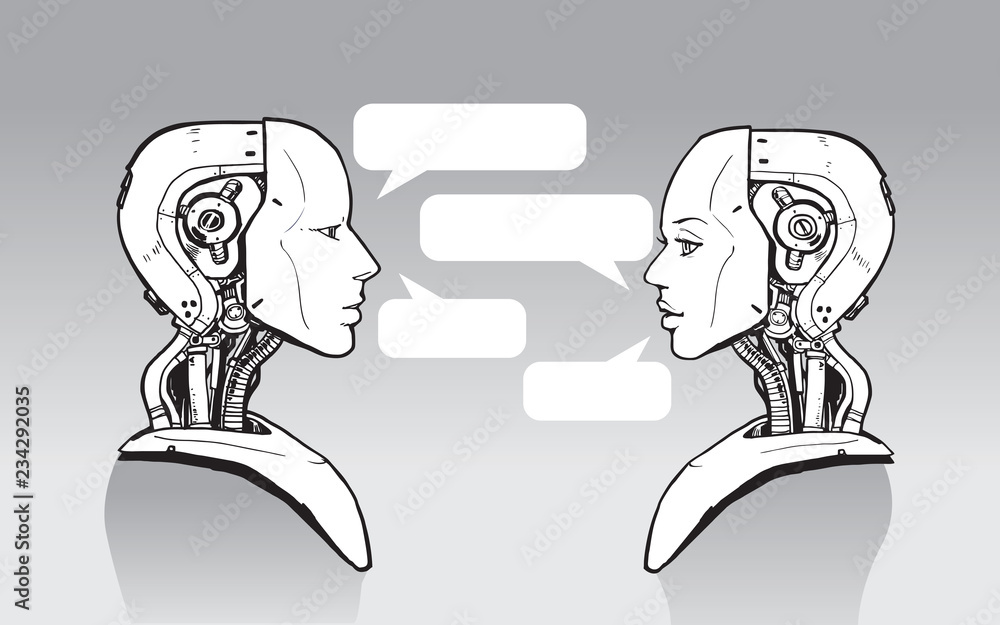 AI. Artificial Intelligence, futuristic robot hand-drawn sketch style ...