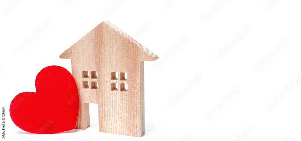 House with a red heart on an isolated white background. House of lovers ...