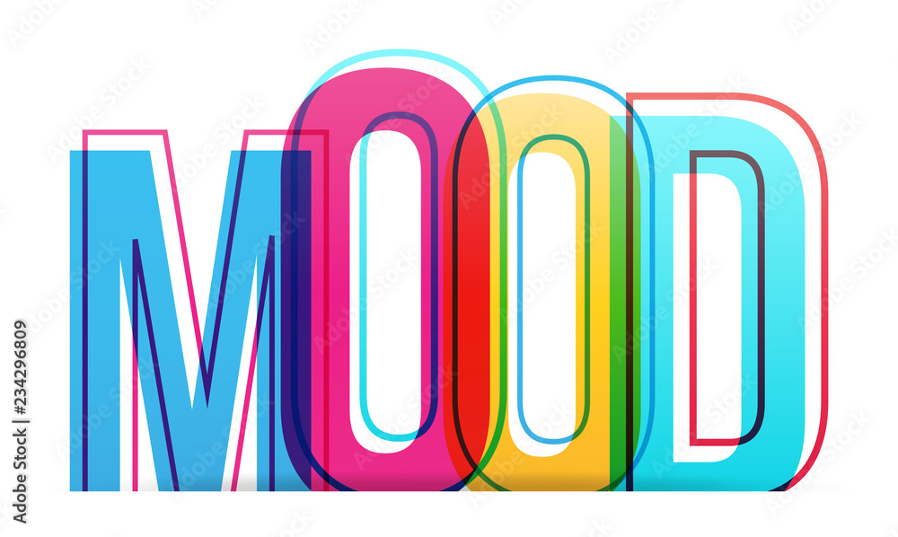 The word MOOD concept. Isolated colorful letters on a white background ...