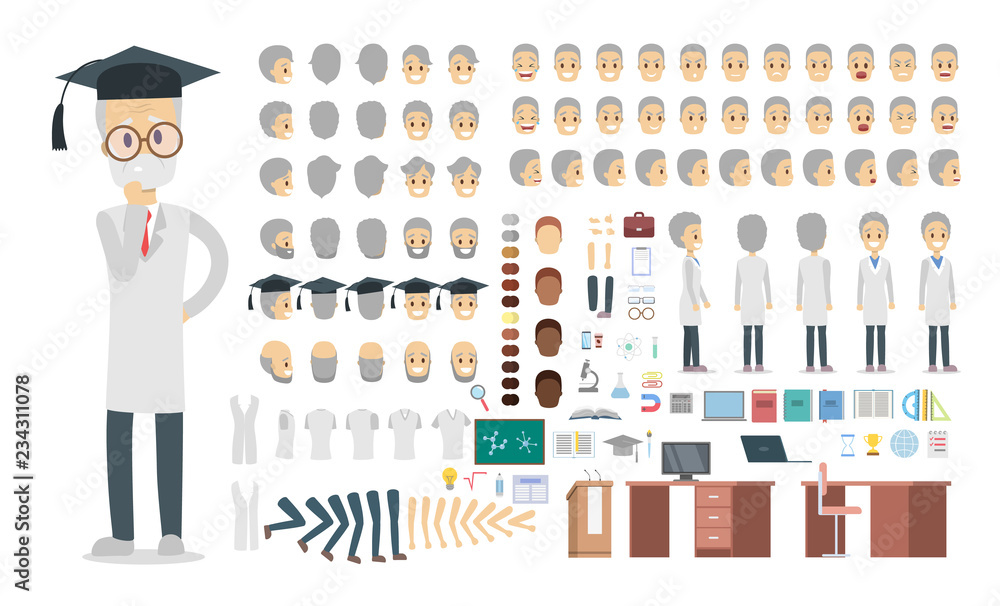 Professor character in uniform set for animation. Stock Vector | Adobe ...