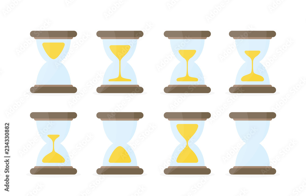 Hourglass sprites illustration for animation frames. Colored sand ...