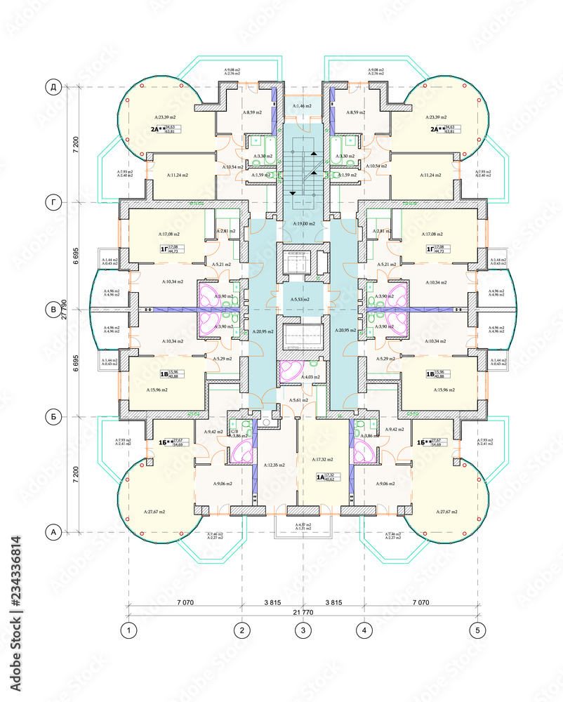 Multistory building floor plan / layout, detailed architectural ...