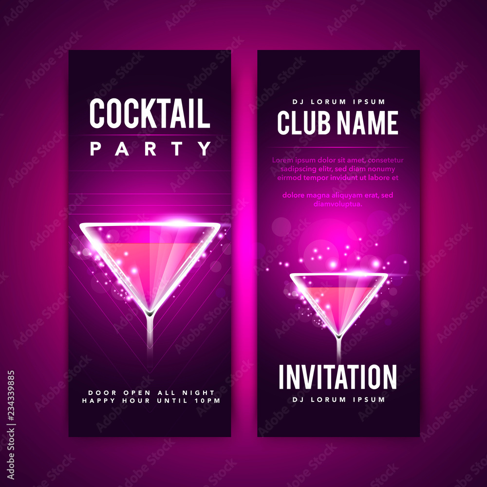 Vector Illustration Cocktail Party Invitation. Flyer or Poster Design ...