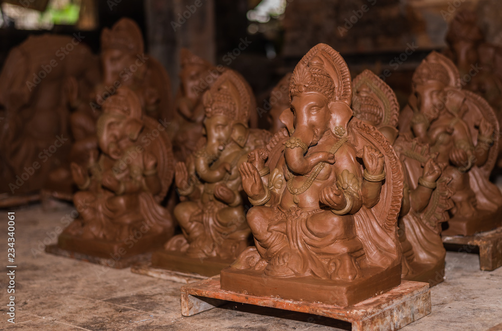 Unfinished Clay model of Lord Ganesh\Ganesha being prepared by local ...