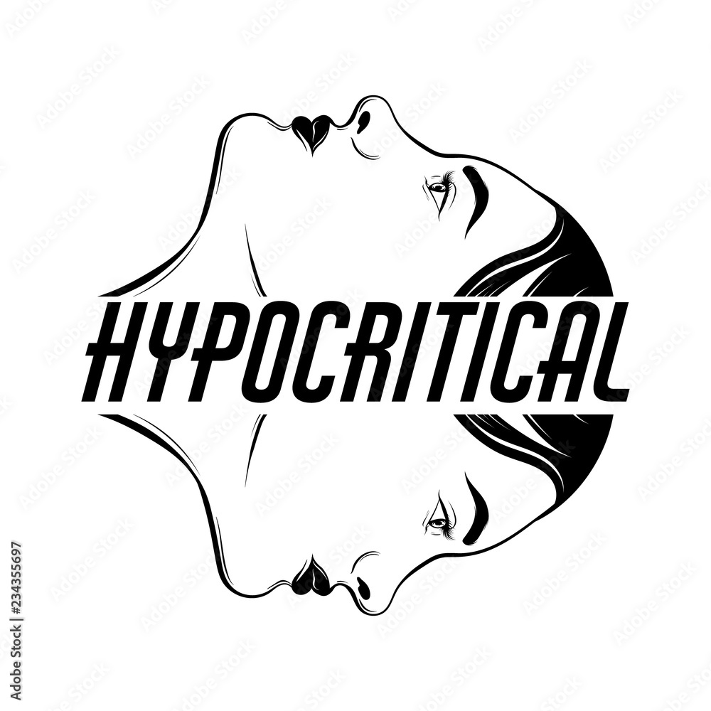 Hypocritical. Vector placard with hand drawn illustration of girl ...