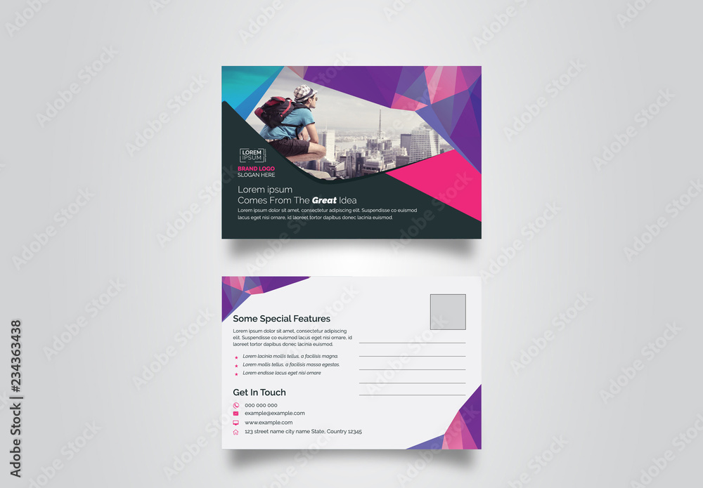 Postcard Layout with Geometric Elements Stock Template | Adobe Stock