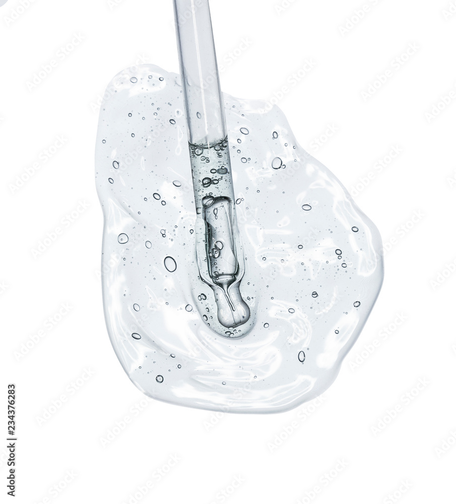Liquid gel or serum on a screen of microscope white isolated background ...