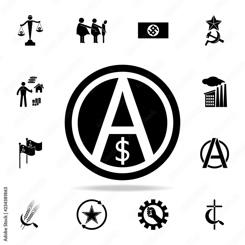 a sign of anarchy and the dollar icon. Detailed set of communism and ...