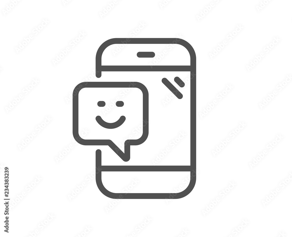 Smile phone line icon. Positive feedback rating sign. Customer ...