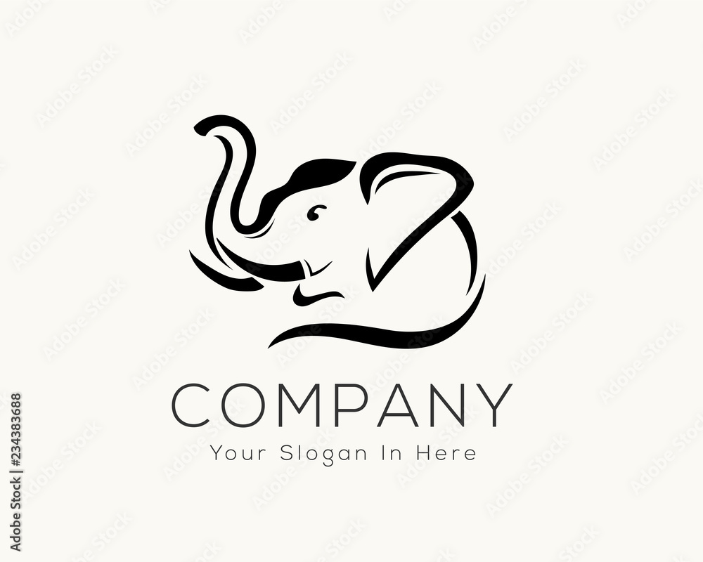 roaring elephant drawing art logo design inspiration Stock Vector ...