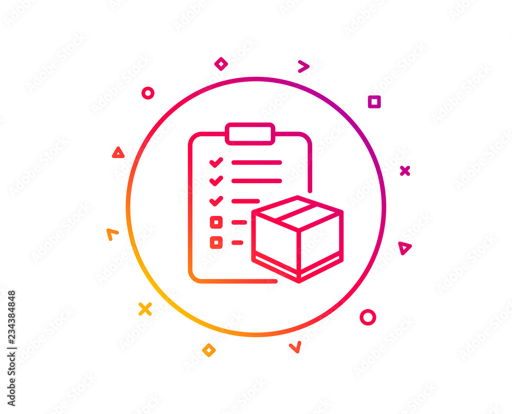 Parcel checklist line icon. Logistics check sign. Package control ...