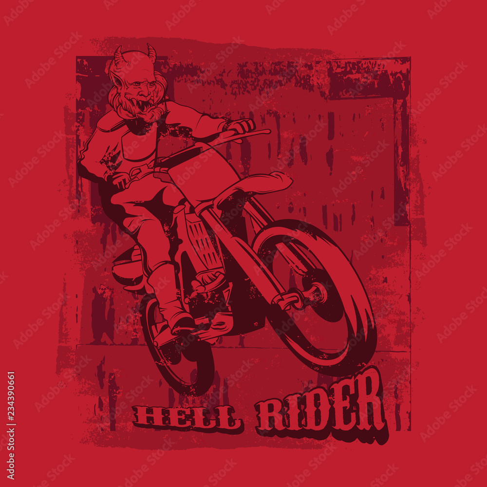 Hell rider. Vector hand drawn illustration of motorcyclist with vintage ...