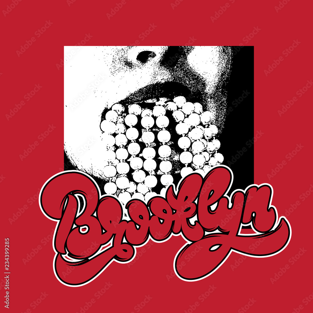 Brooklyn. Vector handwritten lettering and hand drawn illustration of ...