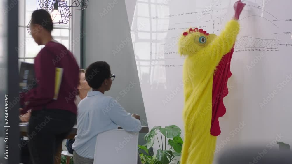 funny business meeting team leader chicken presenting financial market ...