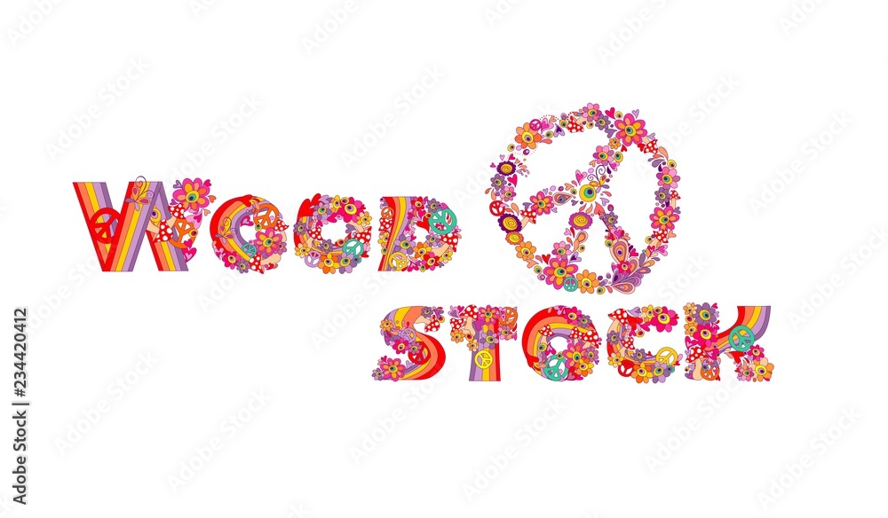 Fashion design isolated on white background with Woodstock hand drawing ...