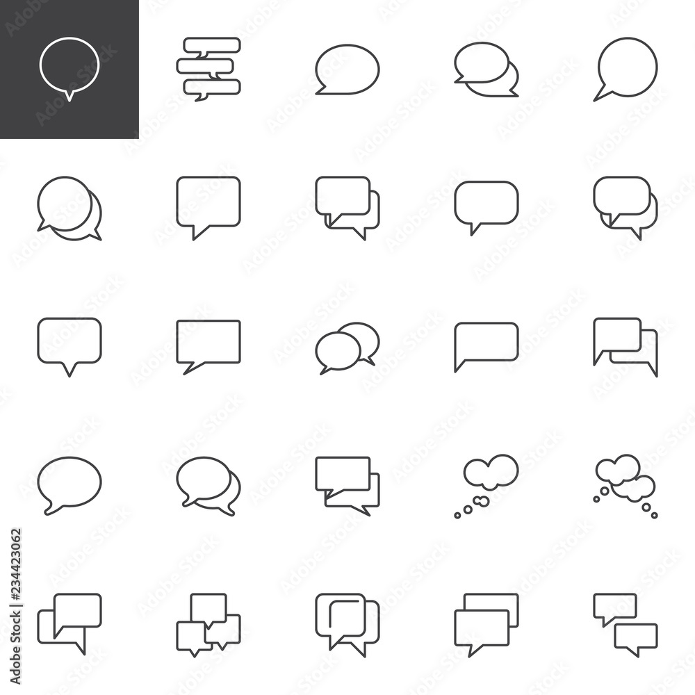 Speech bubbles outline icons set. linear style symbols collection, line ...