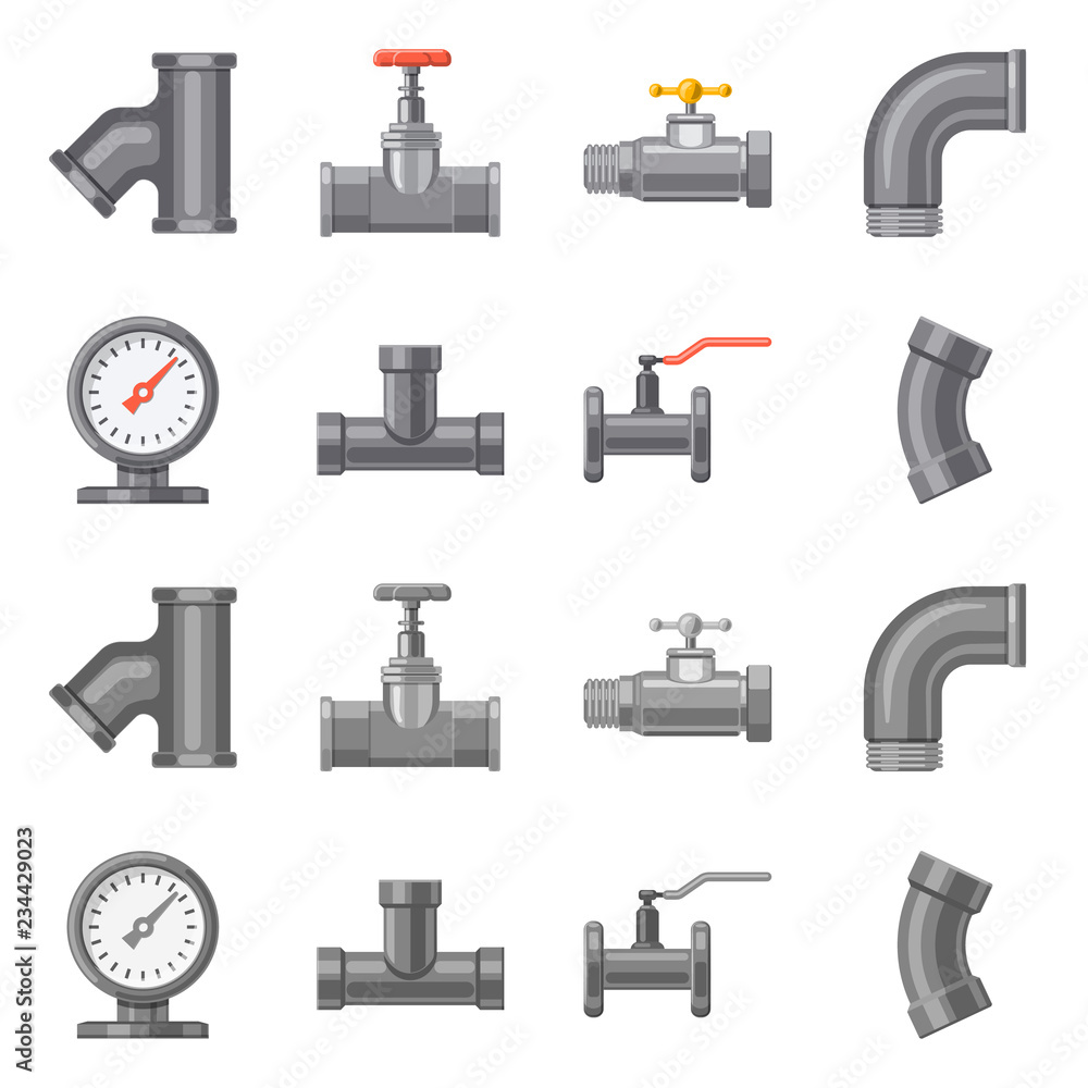 Vector illustration of pipe and tube sign. Set of pipe and pipeline ...