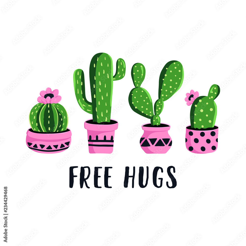 Vector cactus illustration in the boho style. Cute hand drawn green ...