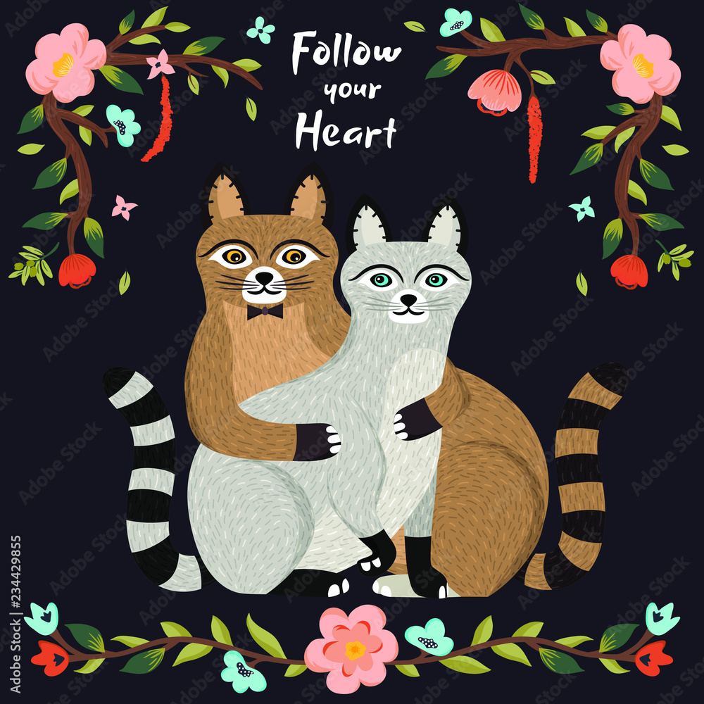 Two Cartoon Animals Hugging