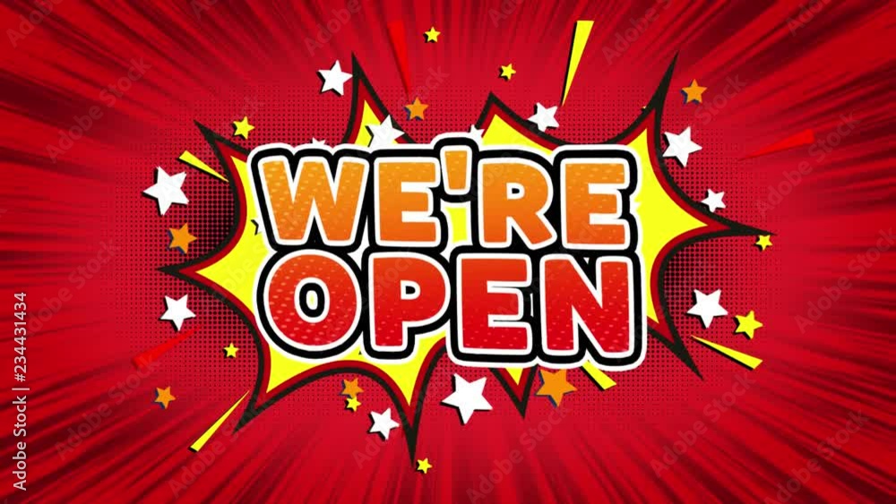 We Are Open Word Retro Cartoon Comic Bubbles Popup Style illustration ...
