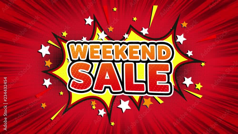 Weekend Sale Word Retro Cartoon Comic Bubbles Popup Style illustration ...