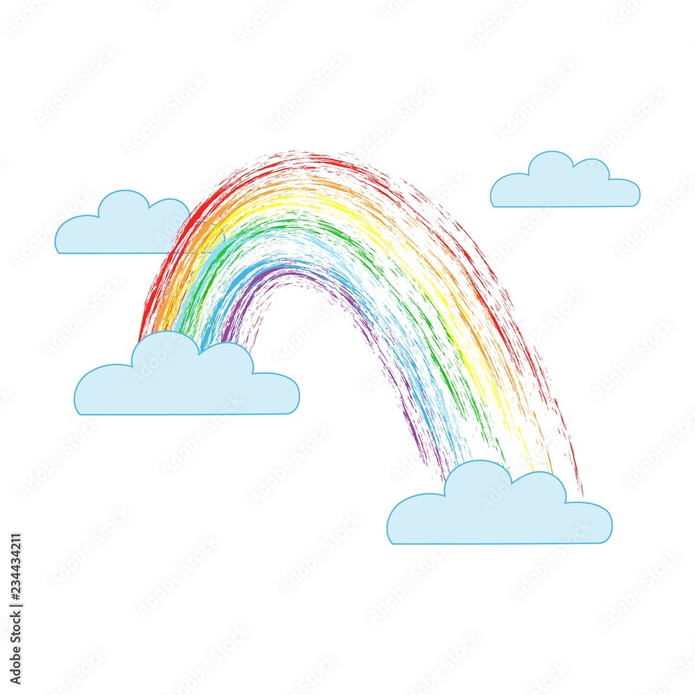 Rainbow and clouds sign. Illustration colorful spectrum arc. Cute ...