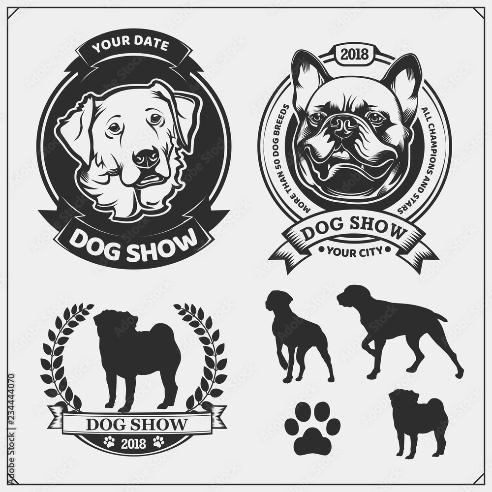 Dog Show emblems, labels, badges and design elements. Cute friendly ...