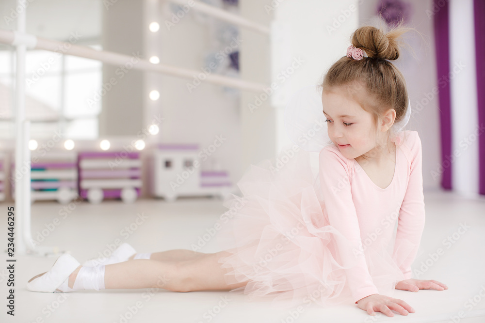 Little ballerina girl in a pink tutu. Adorable child dancing classical ...