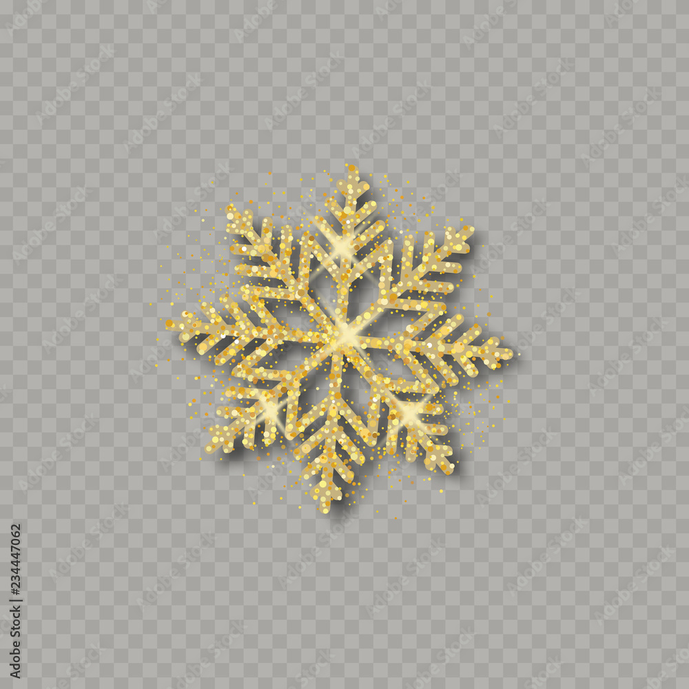 Gold glitter snowflake with shadow on transparent background. Christmas ...