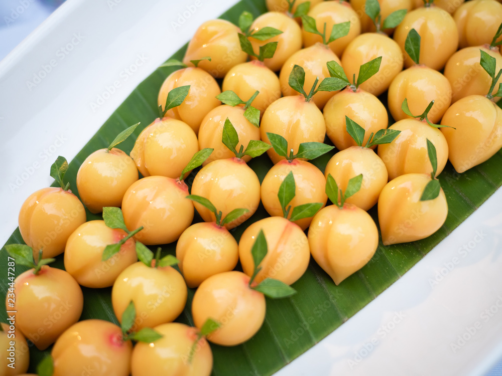 Luk Chup, Thai style mung bean Marzipan dessert shaped into miniature ...