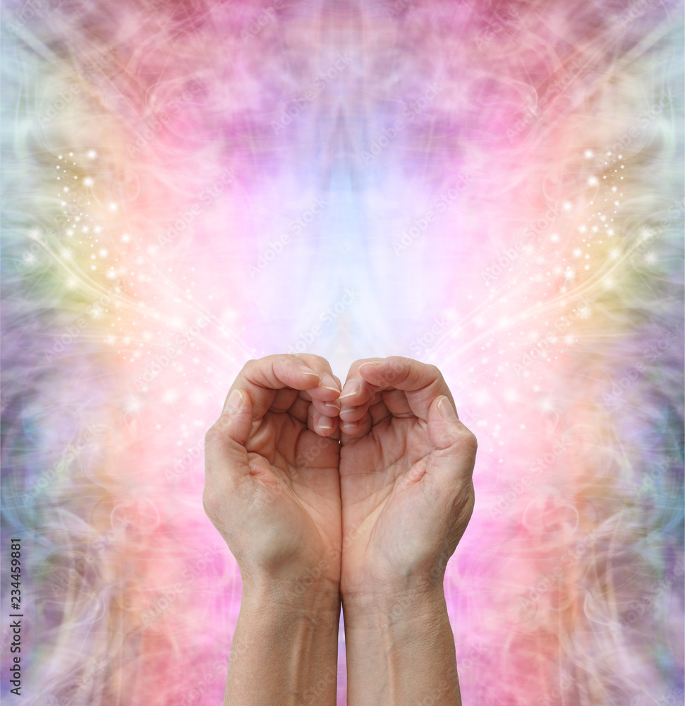 Healers hands making a humble heart shape - female hands in open cupped ...