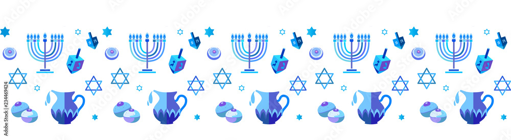 Jewish holiday Hanukkah Border Blue Frame traditional Chanukah symbols ...