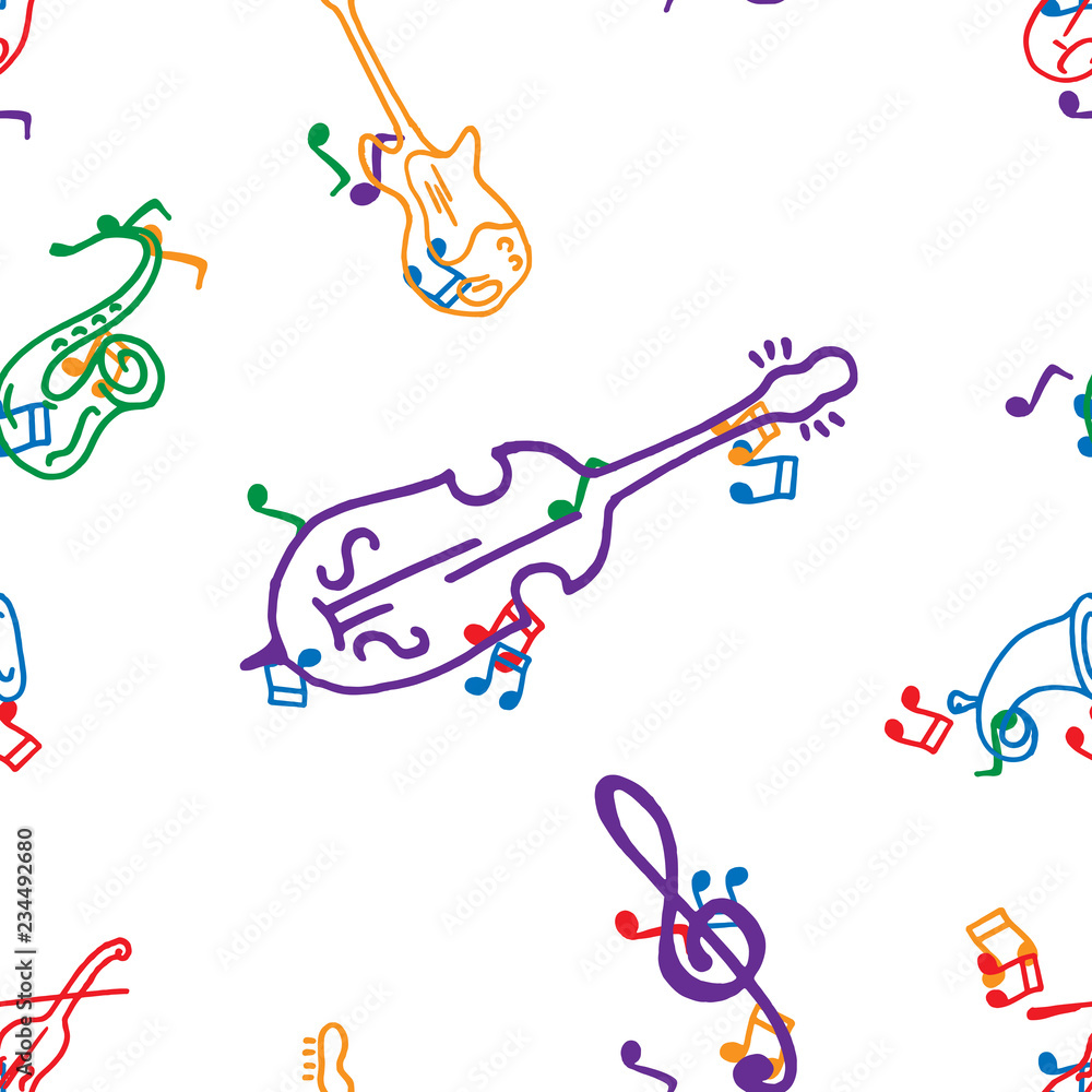 Musical notes and musical instruments seamless pattern. Vector of ...