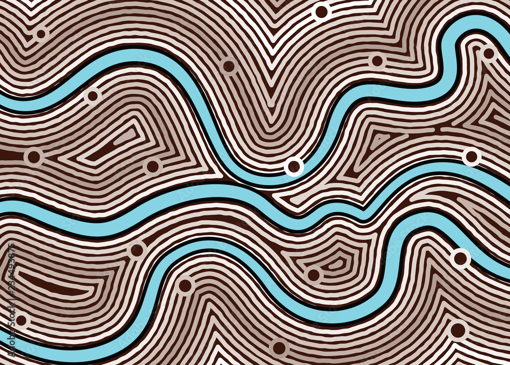 River, Aboriginal art vector painting with river, Landscape ...