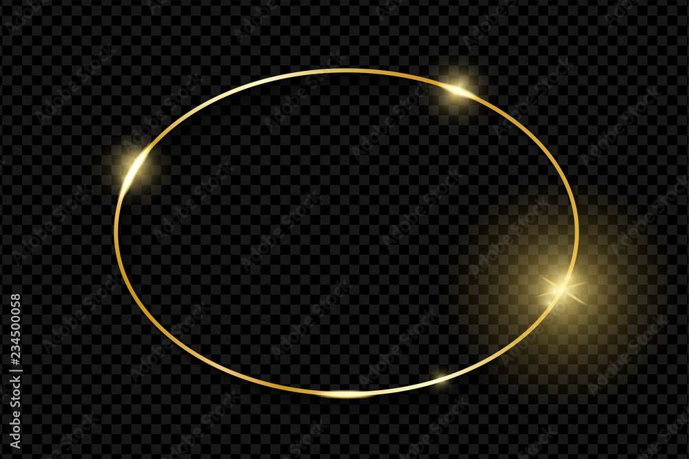 Gold shiny glowing vintage frame with shadows isolated on transparent ...