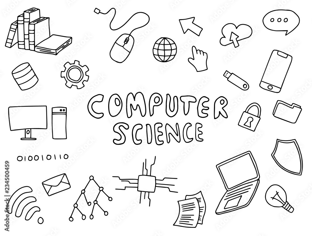 Computer Science Engineering Education Doodle Art With Black And White