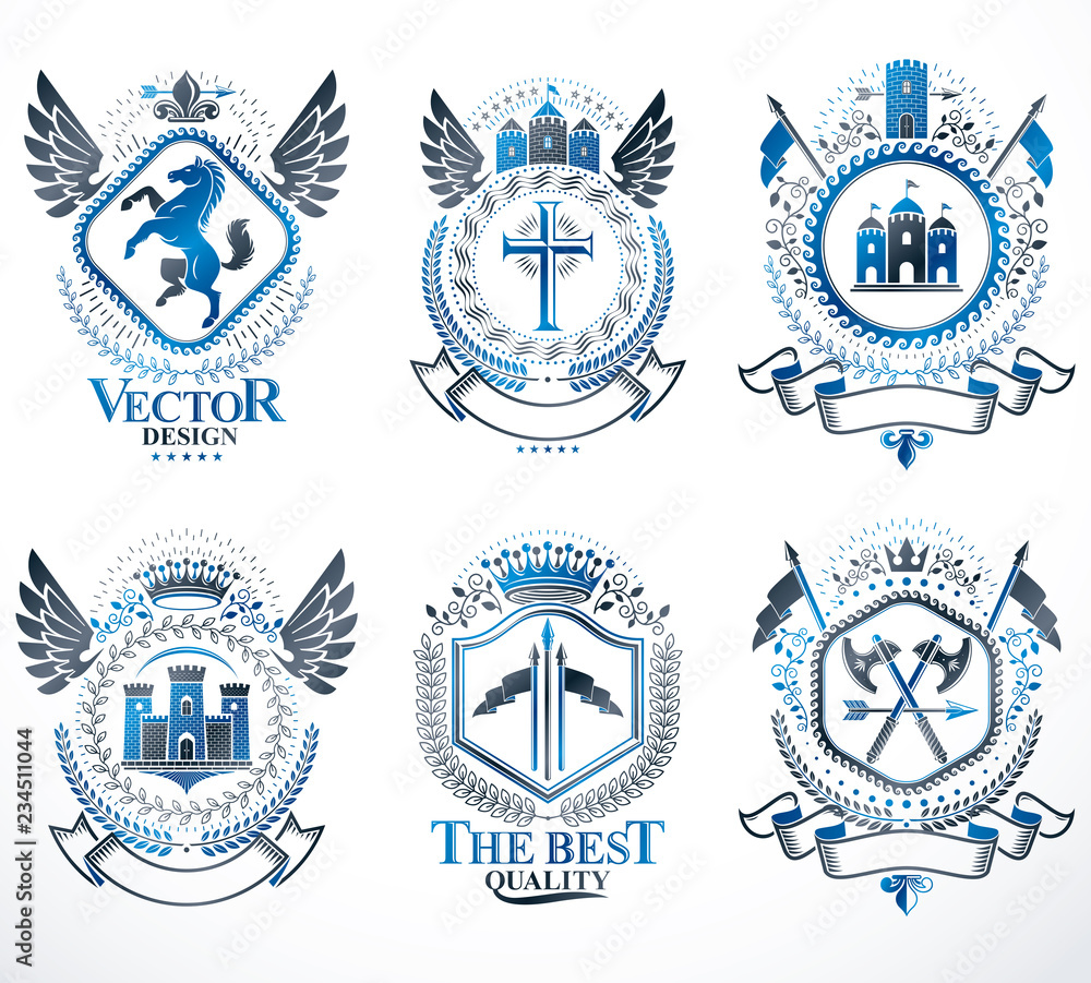 Heraldic Coat of Arms created with vintage vector elements, animals ...