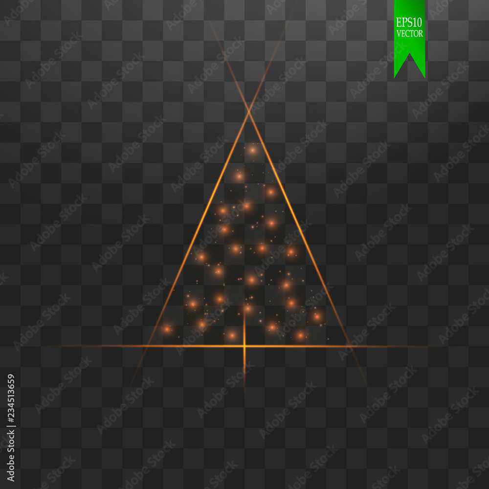 Christmas Tree made. Gold glitter bokeh lights and sparkles. Shining ...