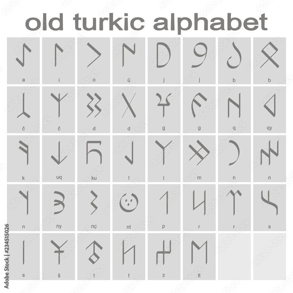 Set of monochrome icons with Old Turkic alphabet for your design Stock ...