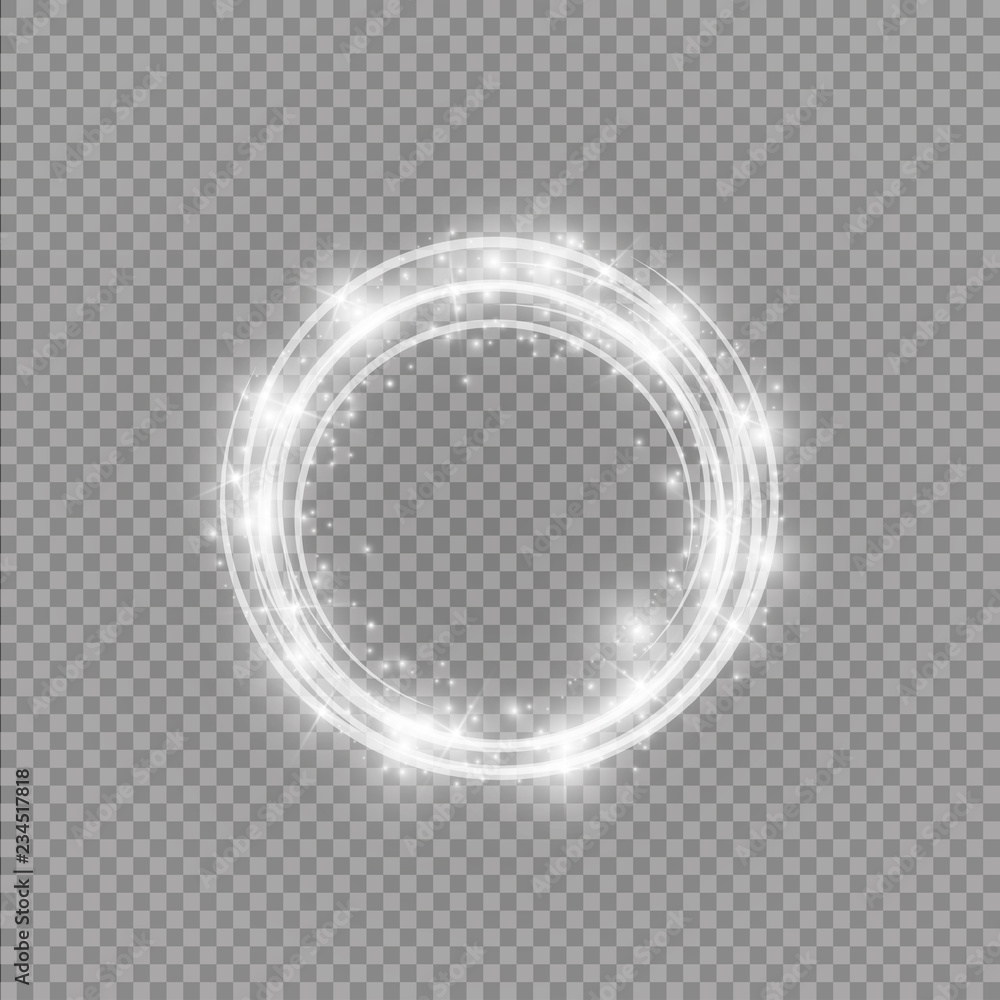 Vector light ring. Round shiny frame with lights dust trail particles ...