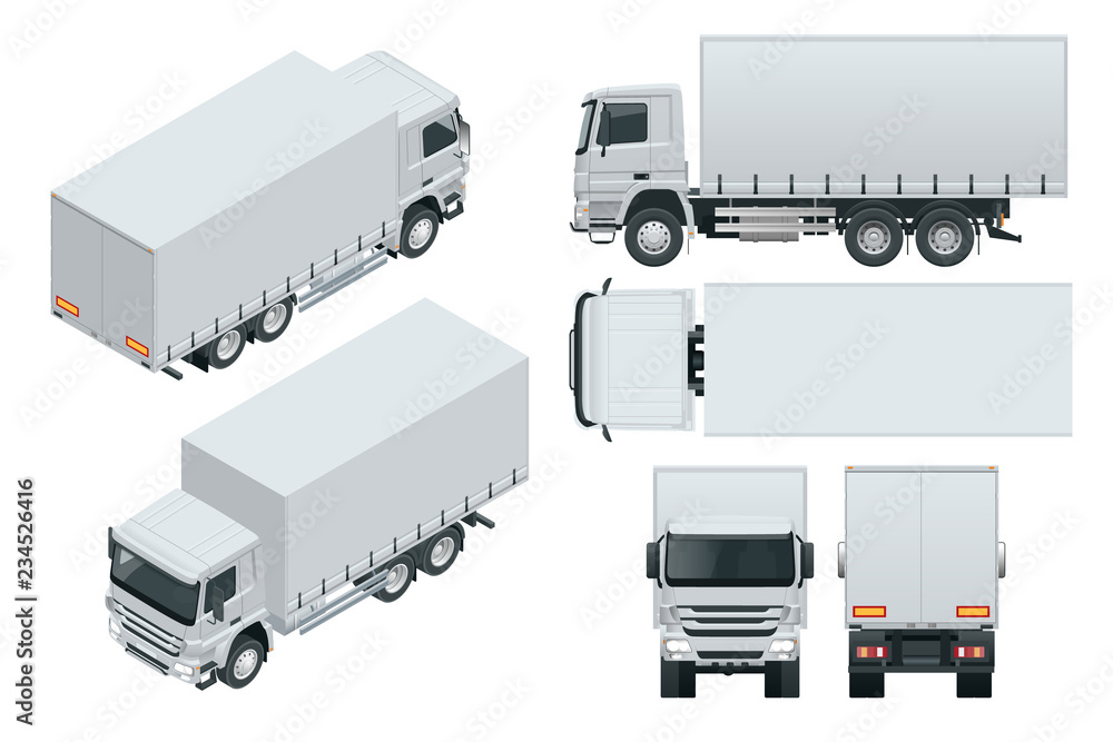 Truck delivery, lorry mock-up isolated template on white background ...