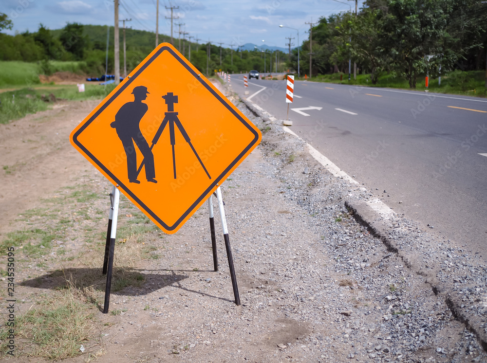 Symbol panel "Survey", Traffic warning sign for road warnings show that ...