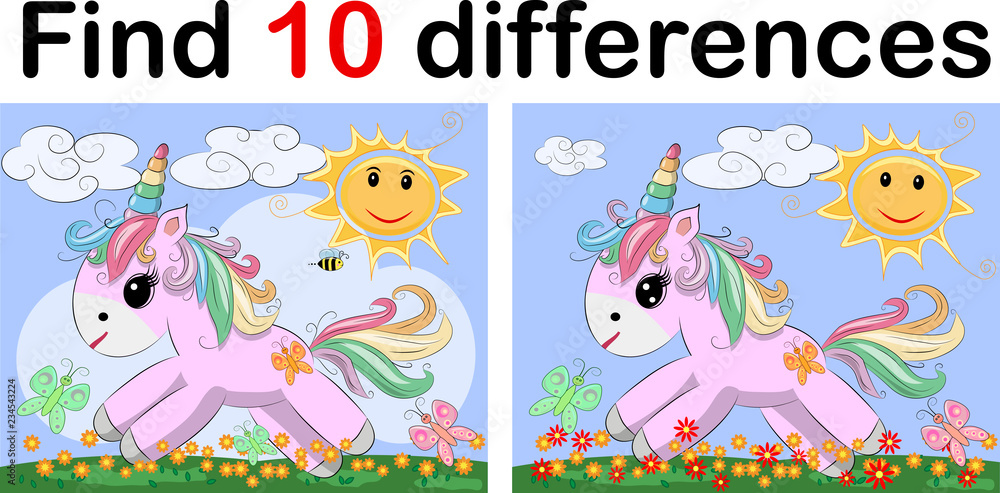 Find the difference the two funy little Unicorn. Children riddle ...