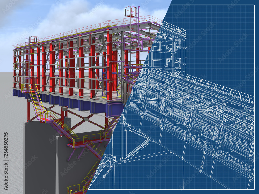 BIM model. 3D structure of building steel structures of industrial ...