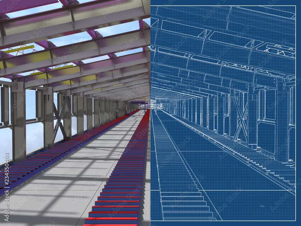 BIM model. 3D structure of building steel structures of industrial ...
