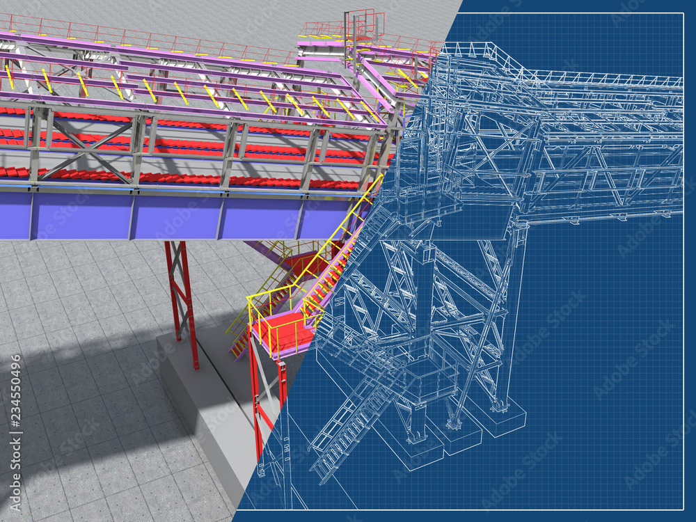 BIM model. 3D structure of building steel structures of industrial ...